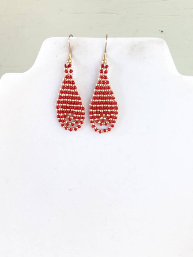 Native American Style Beaded Red and Gold Striped Seed Bead - Etsy