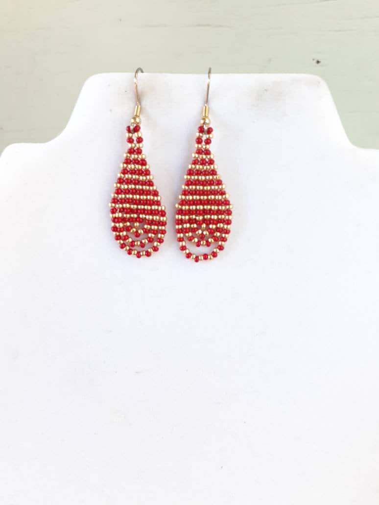 Native American Style Beaded Red and Gold Striped Seed Bead | Etsy