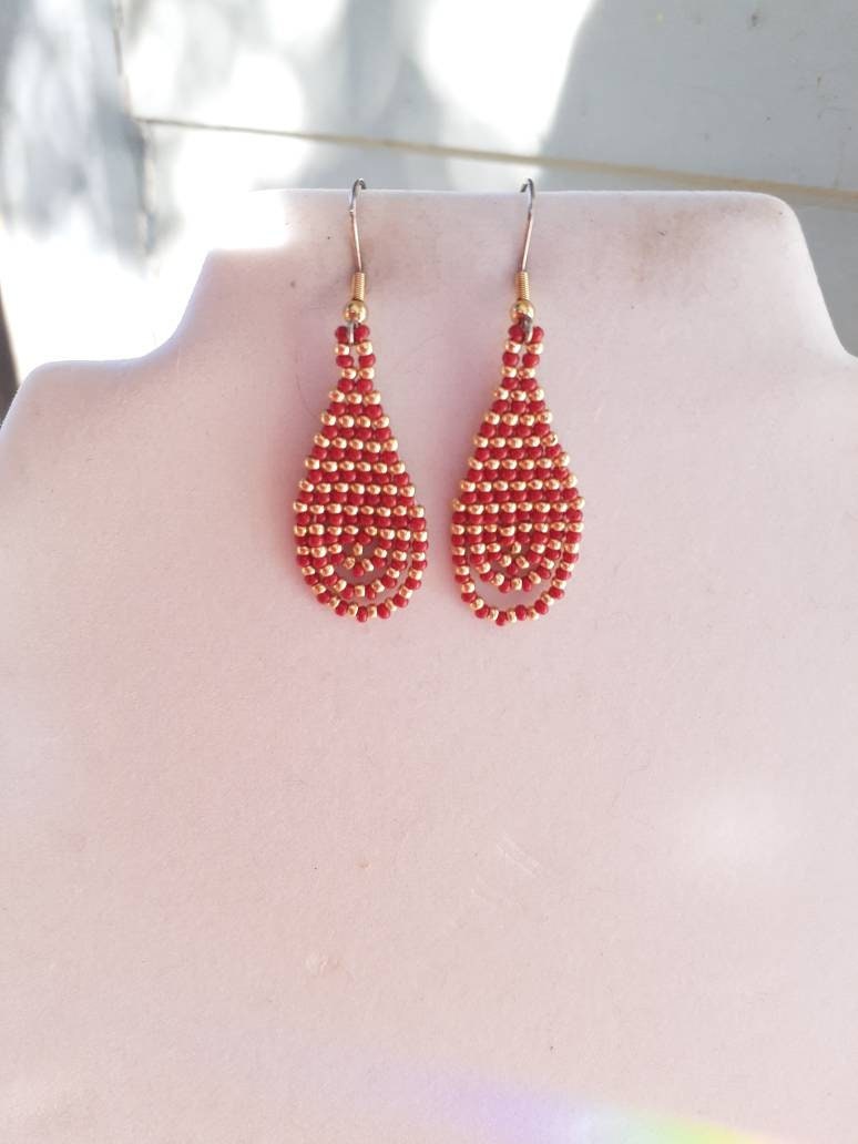 Native American Style Beaded Red and Gold Striped Seed Bead | Etsy