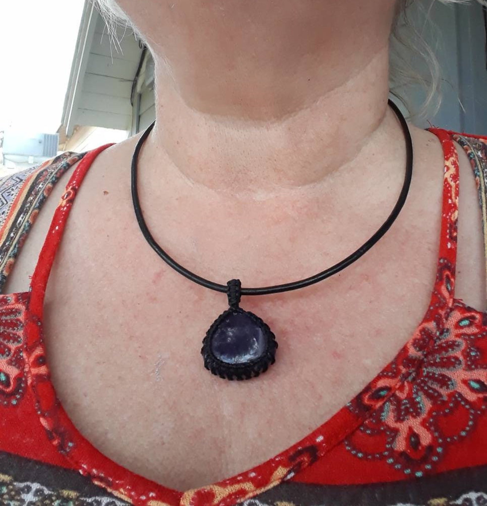 Amethyst Macrame Stone Pendant Statement Necklace on Leather - Etsy