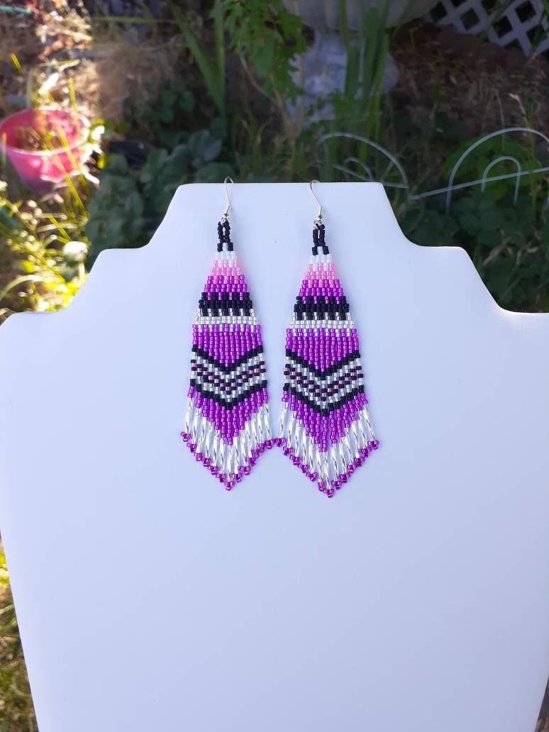 Native American Style Beaded Black Light Pink Hot Pink Siver | Etsy