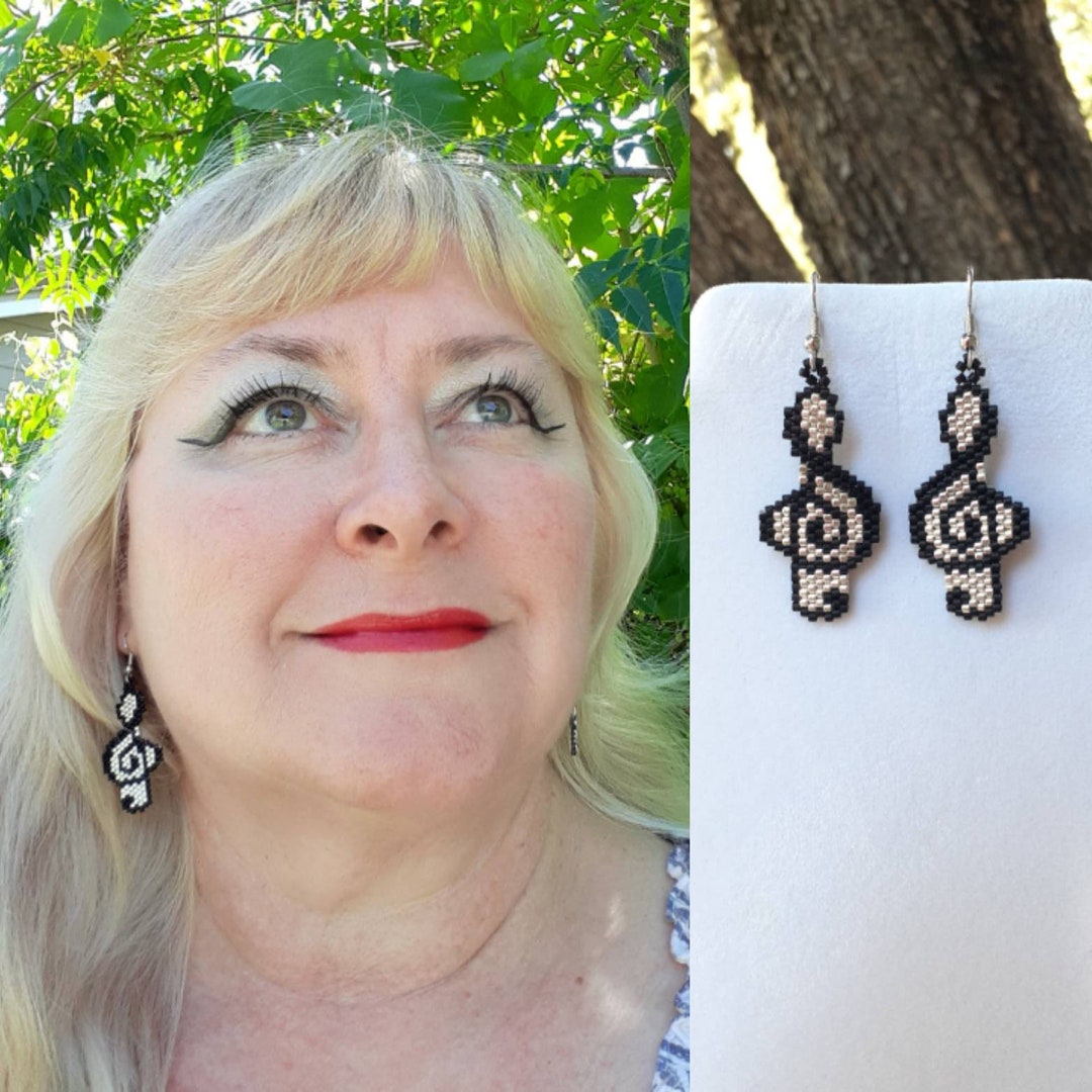Native American Style Beaded Musical Note Black and Silver - Etsy