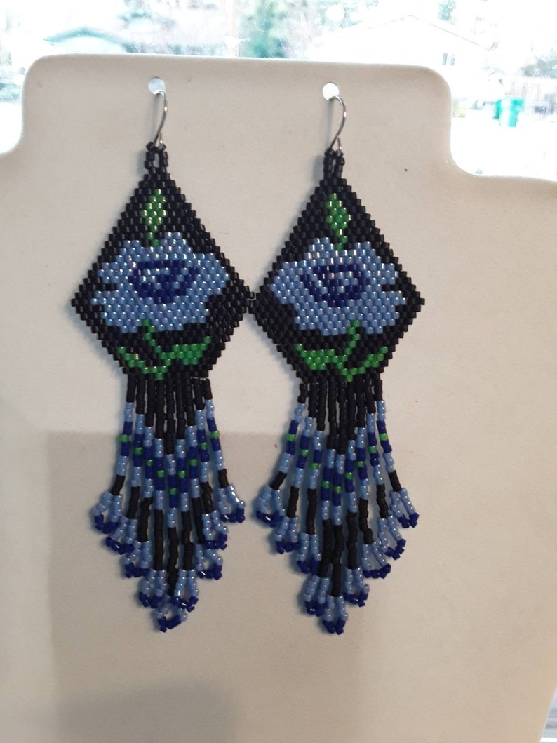 New Native American Style Beaded Blue Rose Earrings - Etsy
