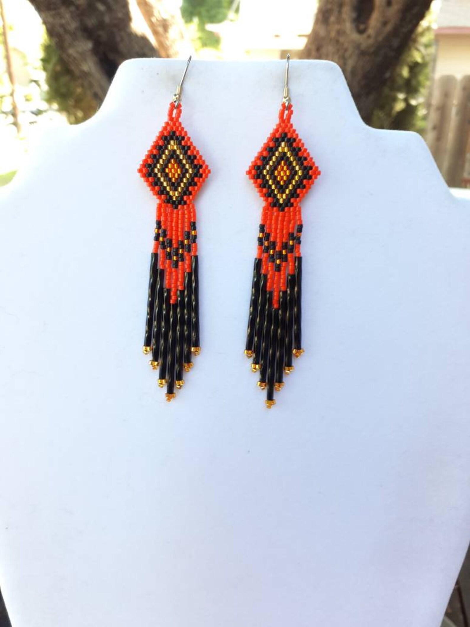 Native American Style Beaded Orange Earrings Southwestern - Etsy