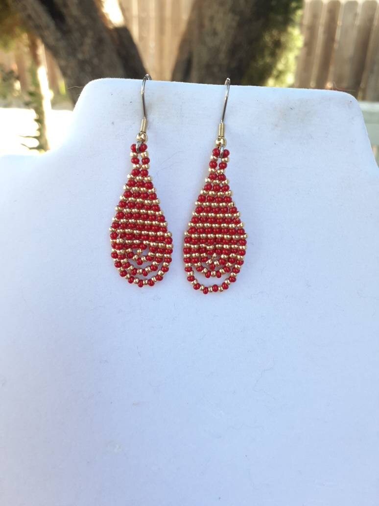 Native American Style Beaded Red and Gold Striped Seed Bead | Etsy