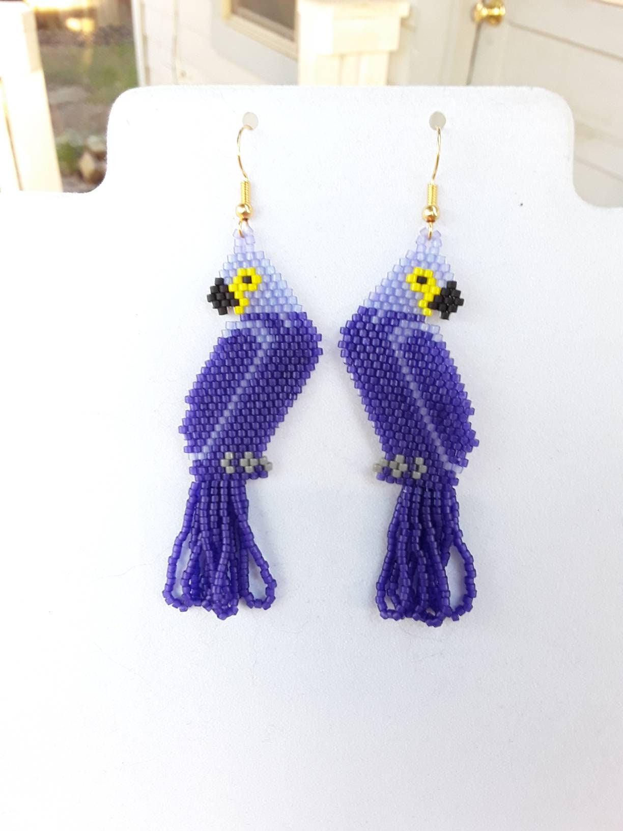 Beautifully Hand Beaded Purple Parrot Earrings Tropical Island | Etsy