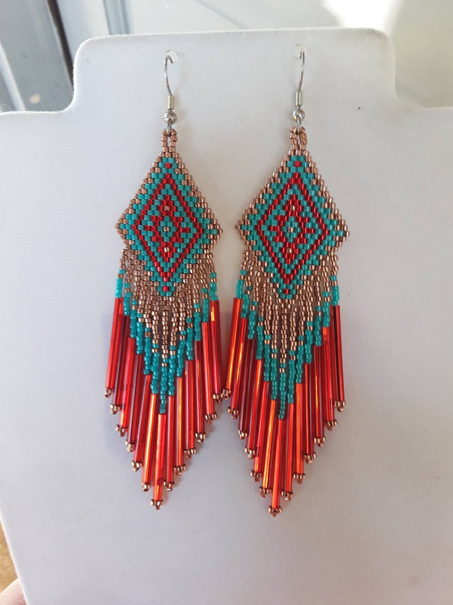 Native American Style Beaded Earrings in Turquoise Copper and | Etsy