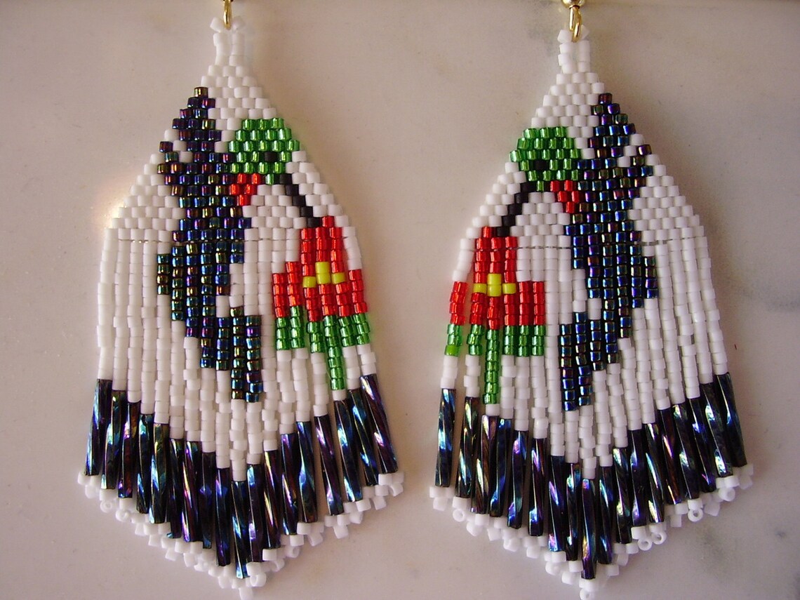 Native American Style Beaded Hummingbird Earrings Boho - Etsy