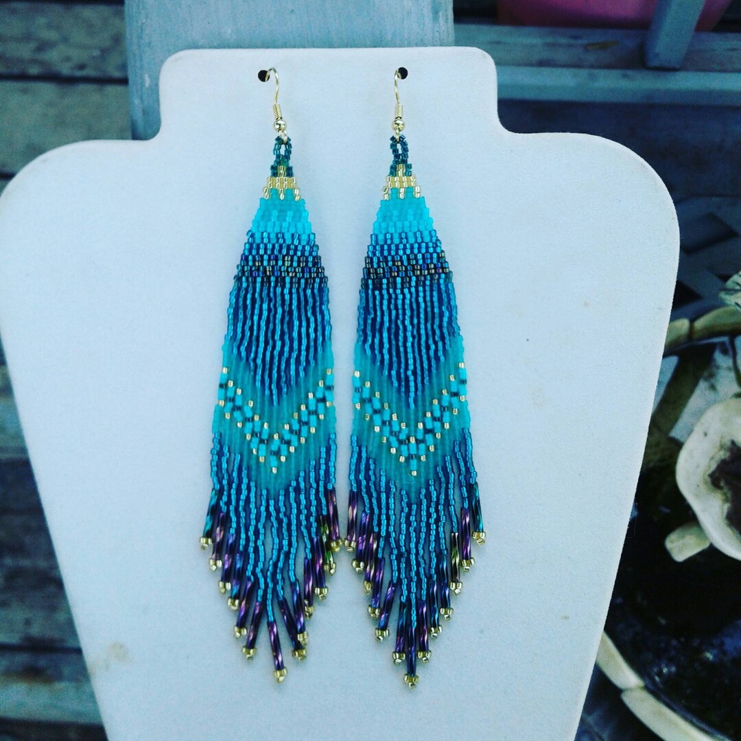 Native American Style Beaded Turquoise Earrings Shoulder Duster Boho ...