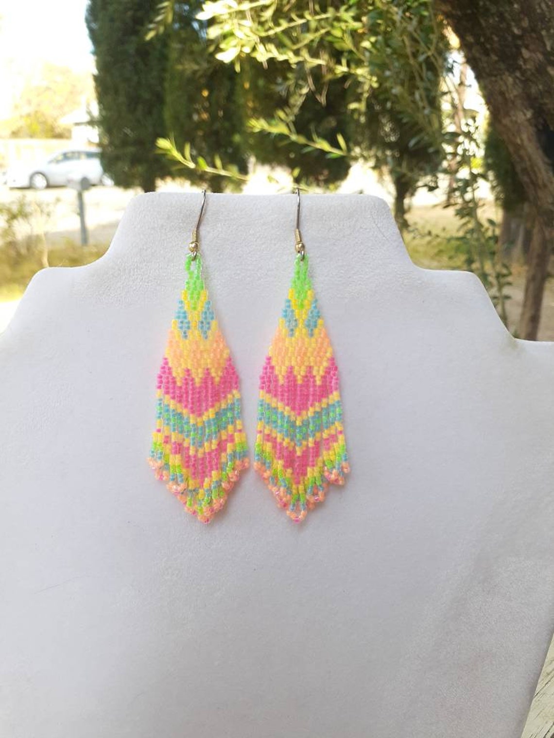 Native American Style Cotton Candy Neon Beaded Earrings Southwestern ...