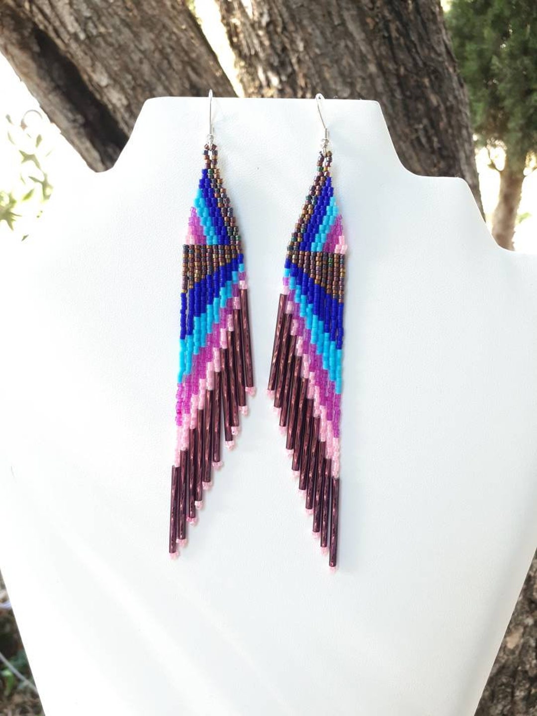 Native American Style Beaded Duster Earrings: Purple Delica Beads Ready ...