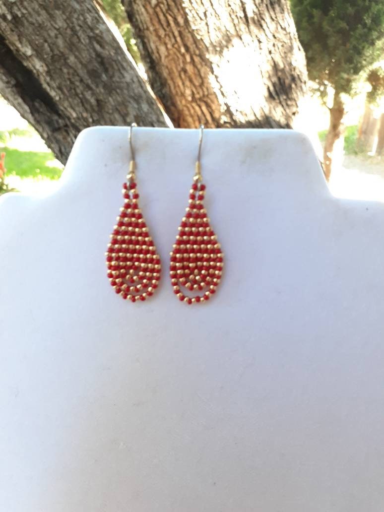 Native American Style Beaded Red and Gold Striped Seed Bead | Etsy