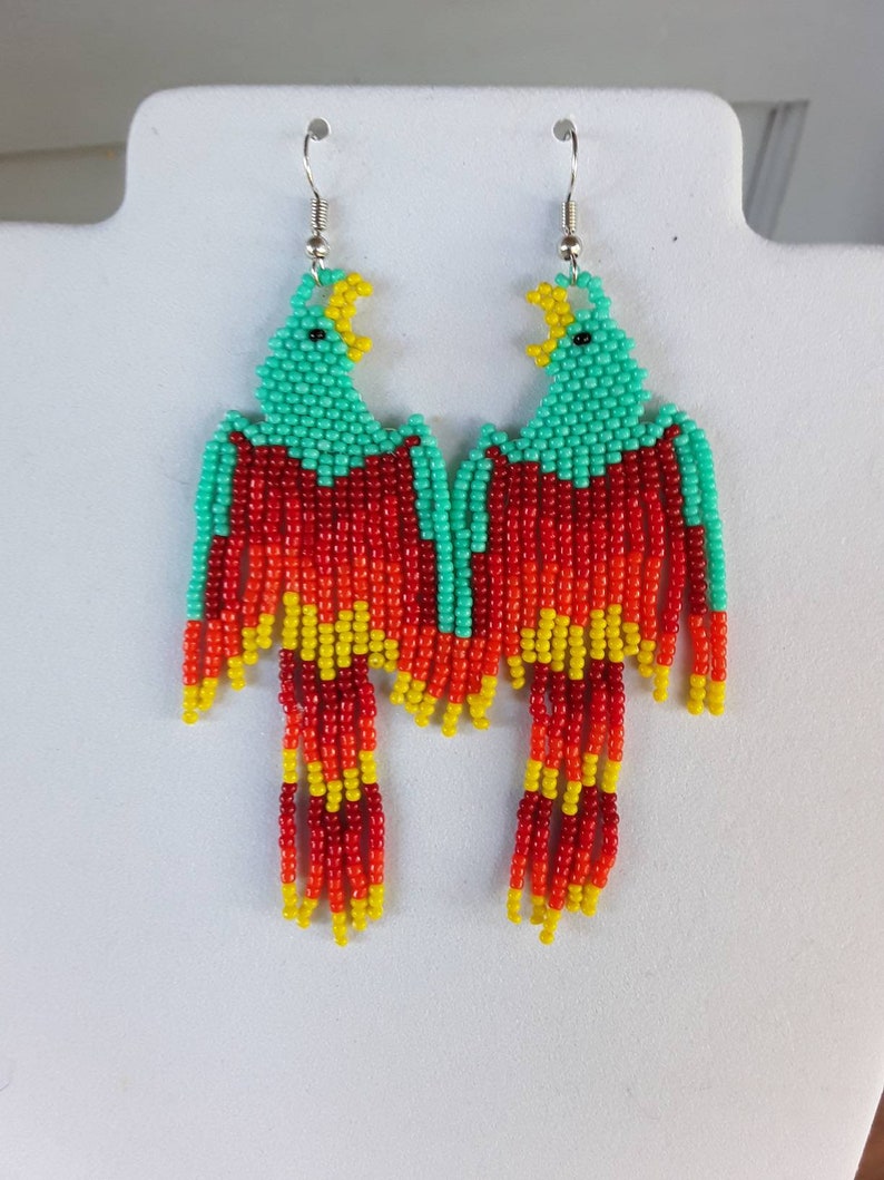 Native American Style Beaded Phoenix Earrings Turquoise Red | Etsy