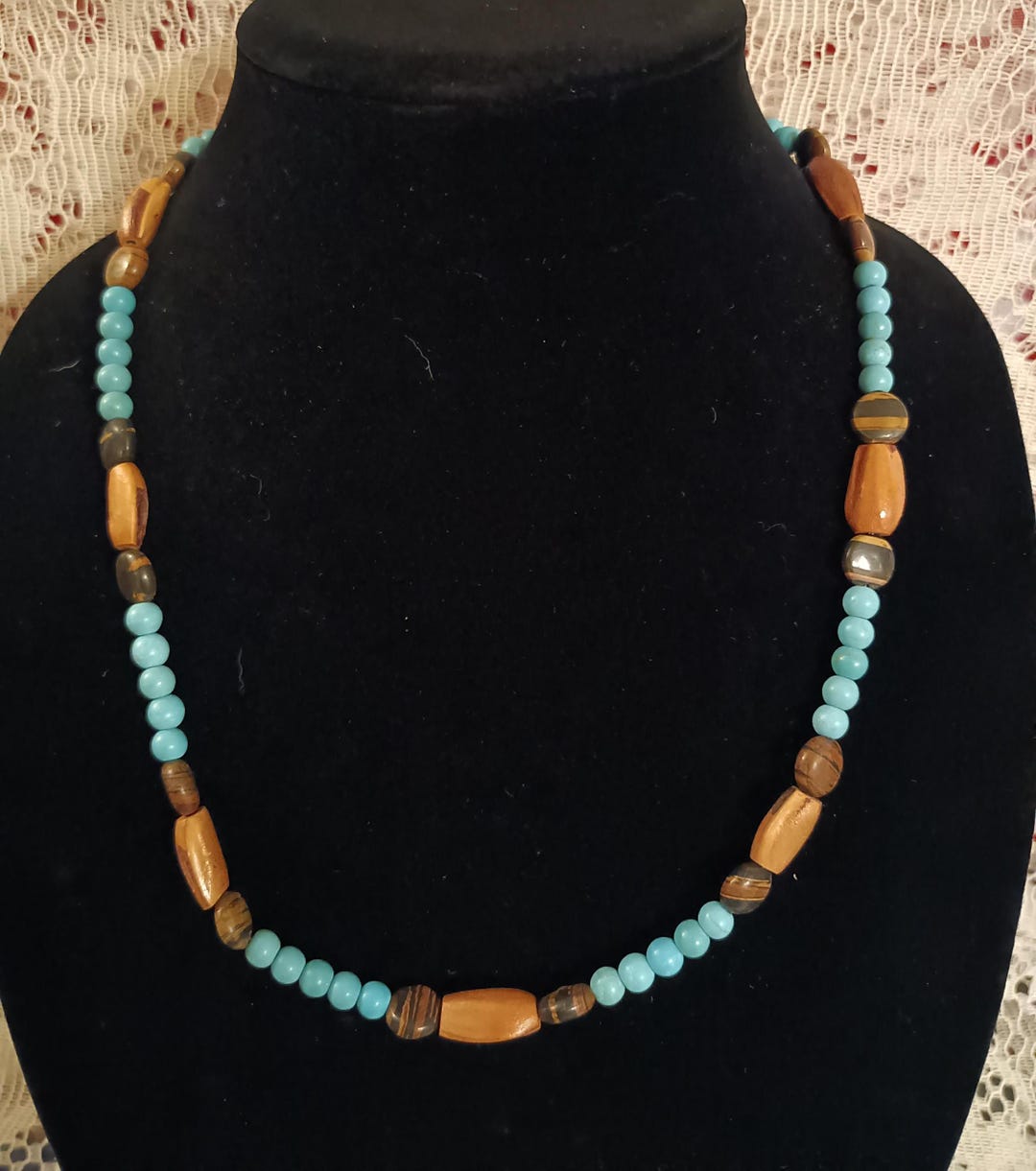 Native Style Turquoise Pine Nuts Tigers Eye Beads Statement Necklace ...