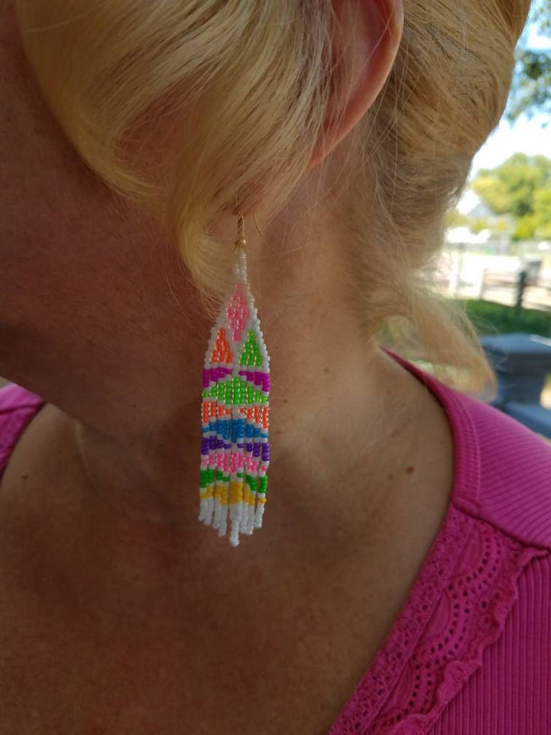 Native American Style Beaded Neon Geometric Earrings Seed | Etsy