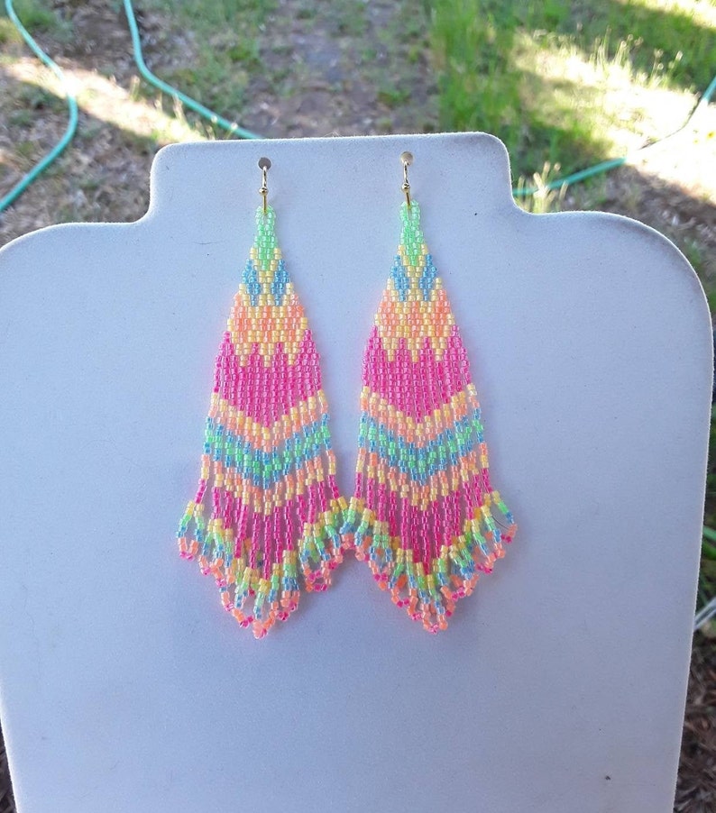 Native American Style Cotton Candy Neon Beaded Earrings - Etsy