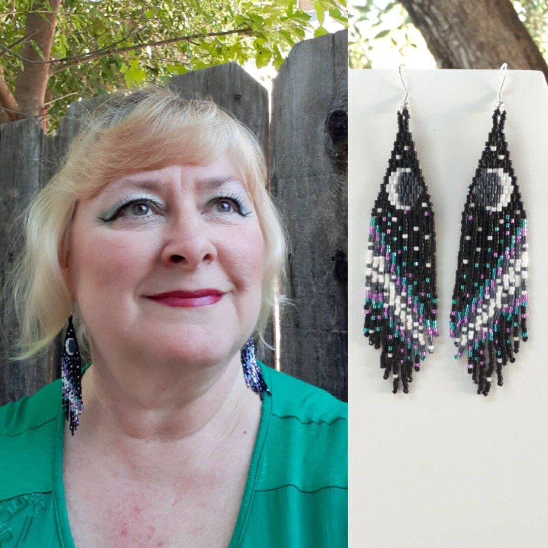 Native American Style Beaded Crescent Moon Earrings - Etsy