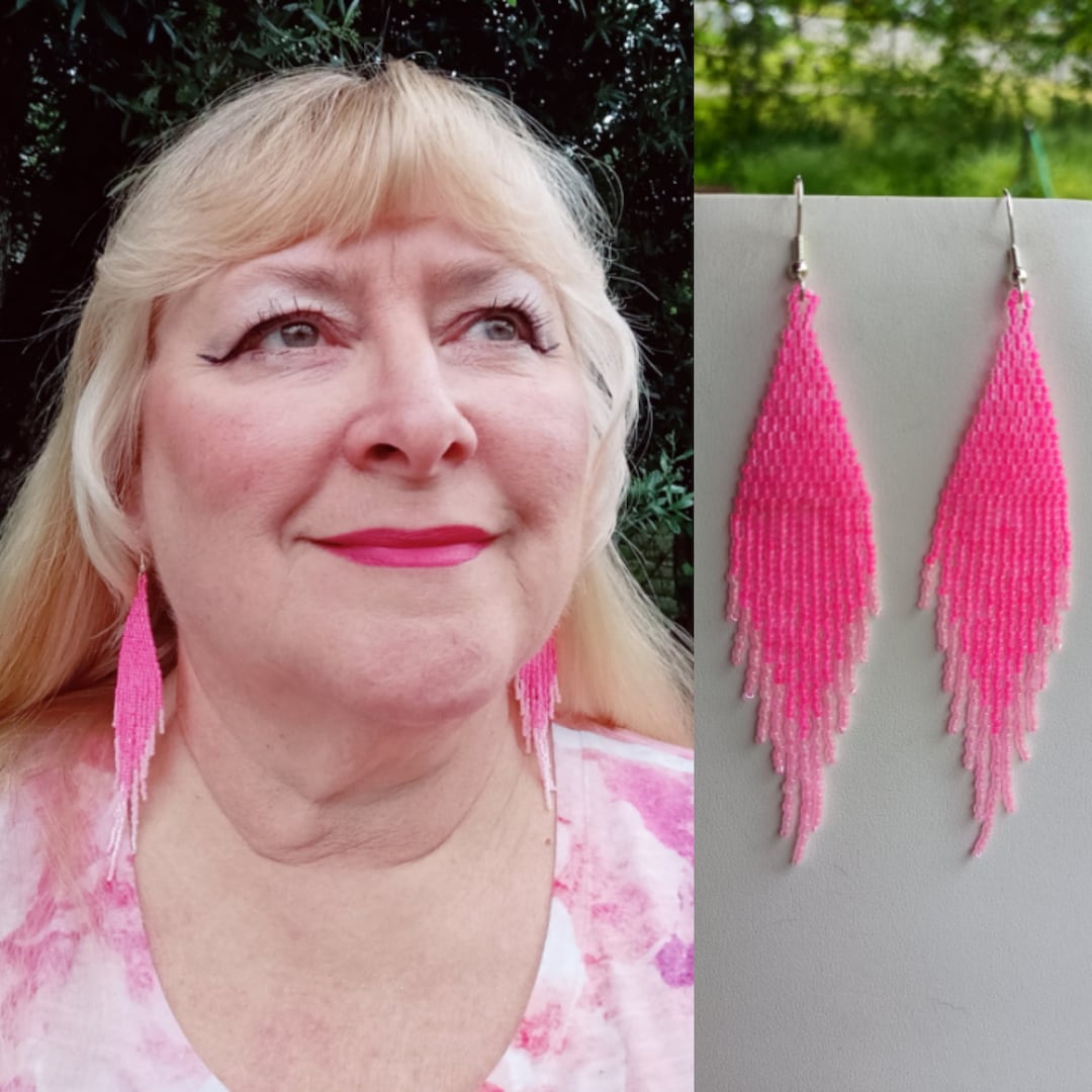 Native American Style Beaded Neon Hot Pink and Light Pink Wedding ...