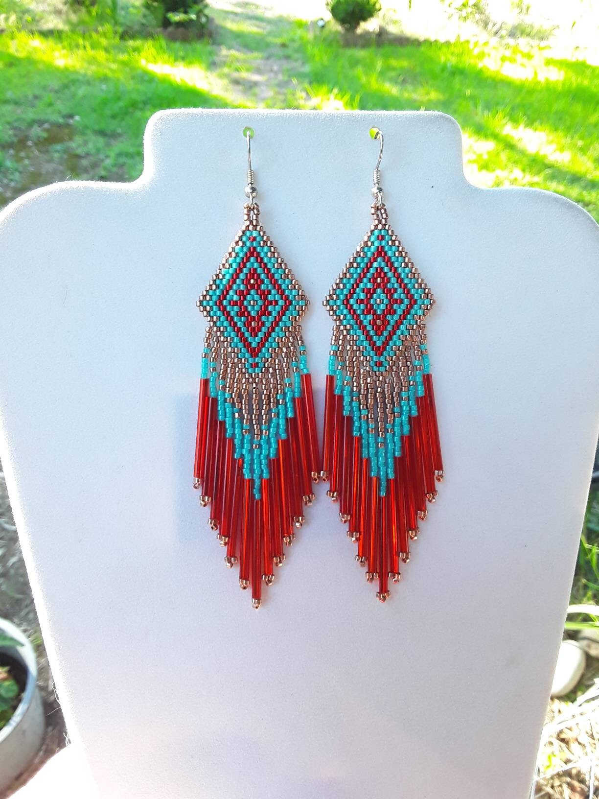 Native American Style Beaded Earrings in Turquoise Copper and | Etsy