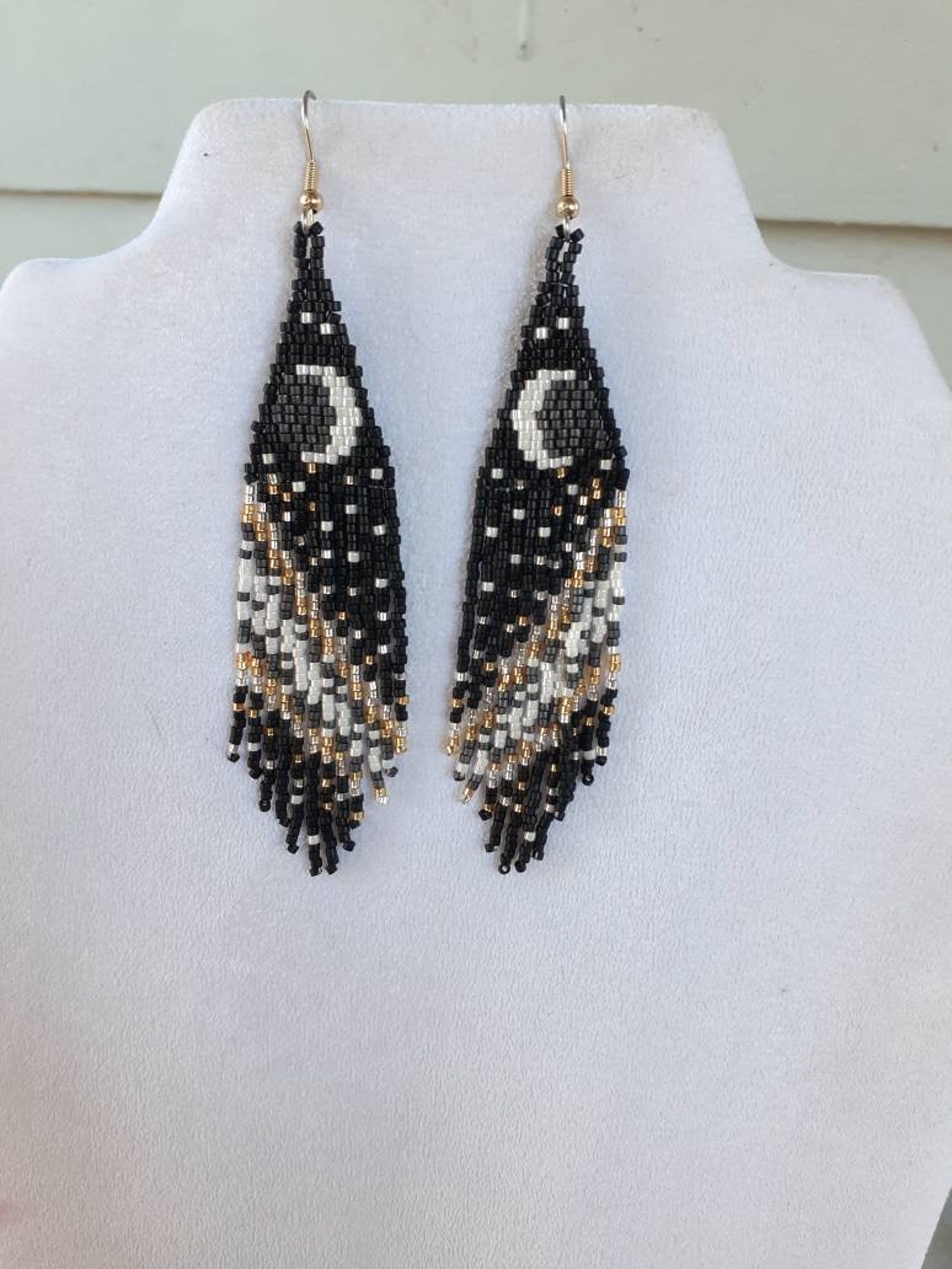 Native American Style Beaded Gold & Silver Crescent Moon - Etsy