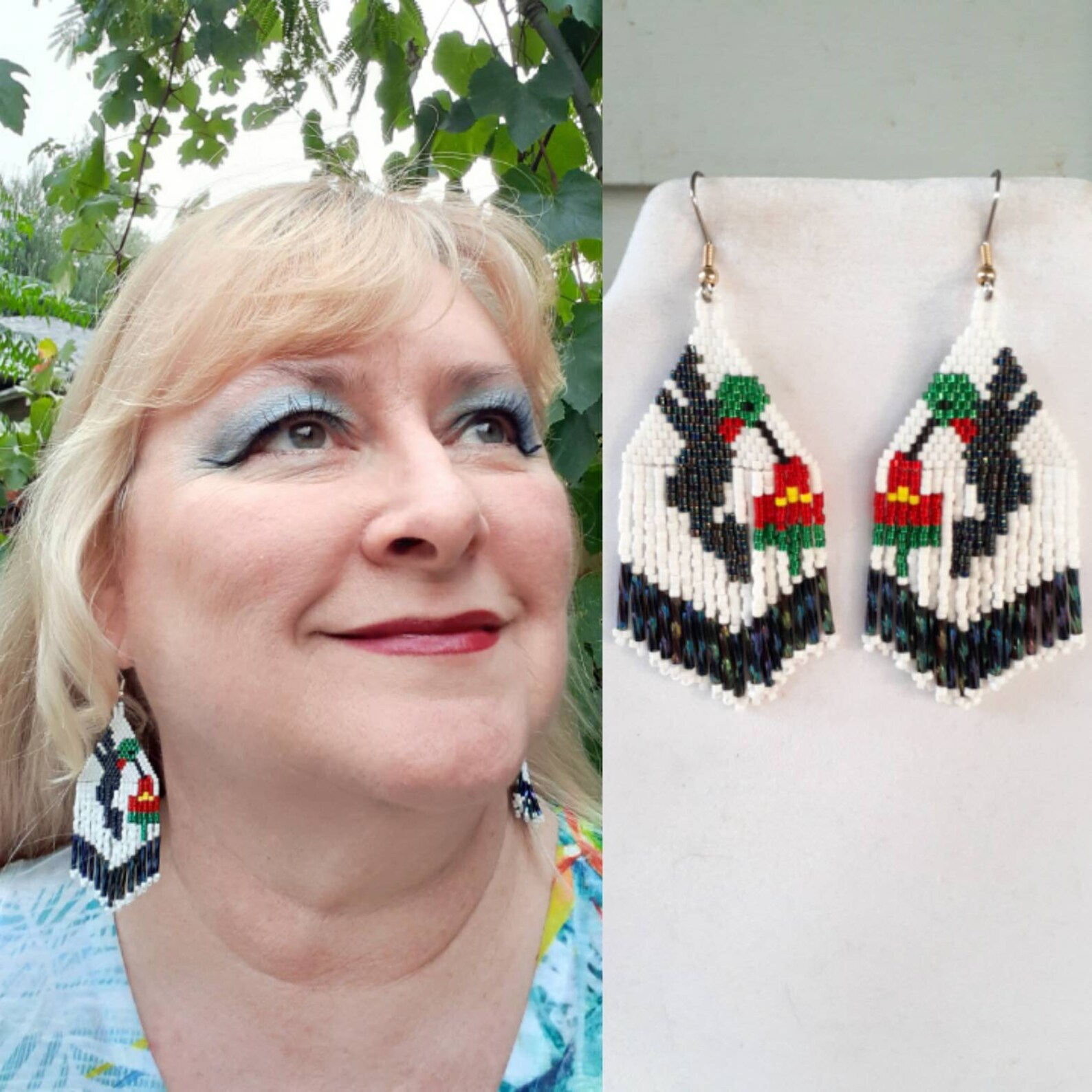 Native American Style Beaded Hummingbird Earrings Boho - Etsy