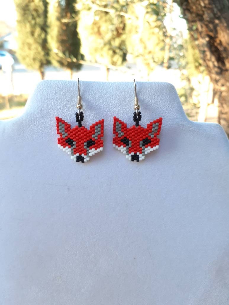 Native American Style Beaded Fox Animal Wildlife Earrings | Etsy