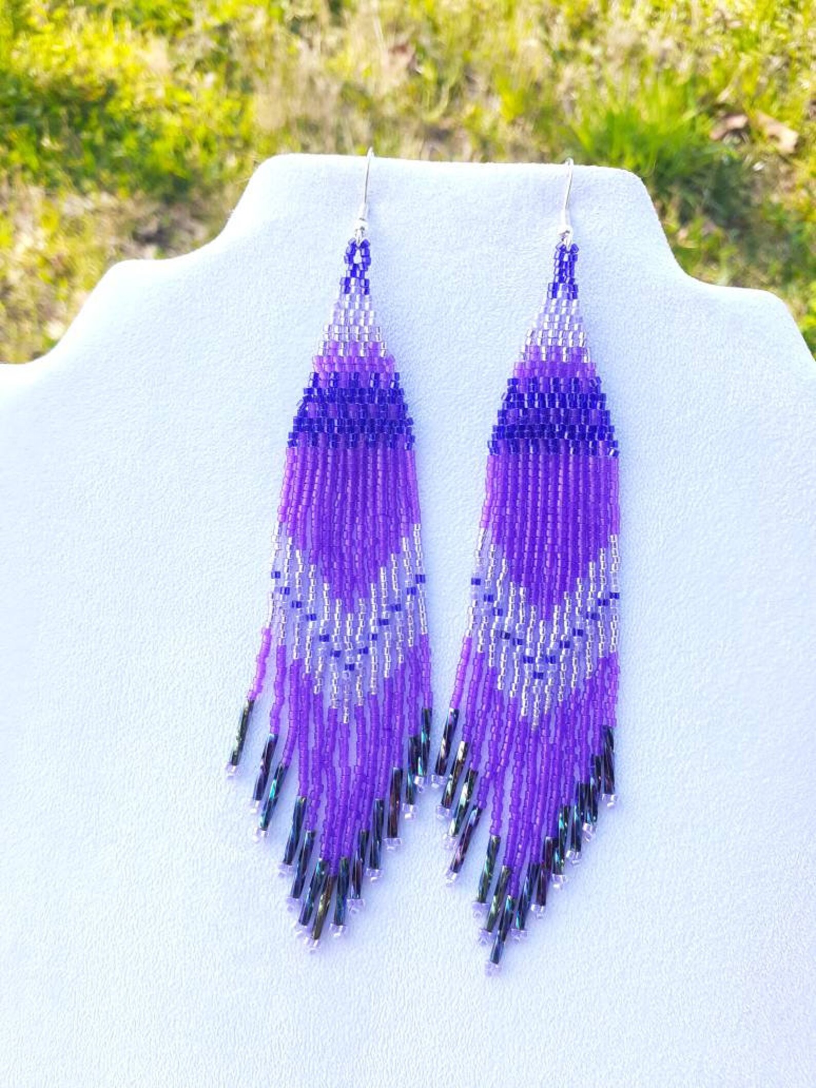 Native American Style Beaded Purple Earrings Shoulder Duster - Etsy