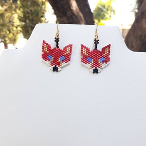 Native American Style Beaded Red and Gold Fox Animal Wildlife Earrings ...