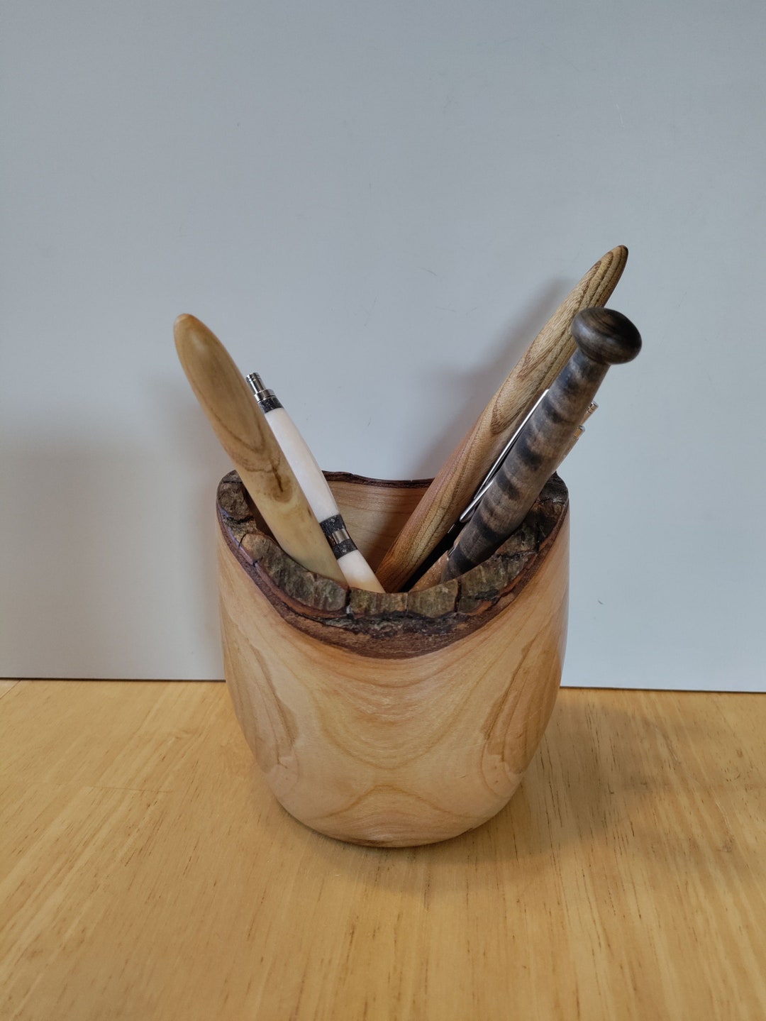 Lathe Turned Live Natural Edge Plum Pencil Holder Keepsake, Trinket ...