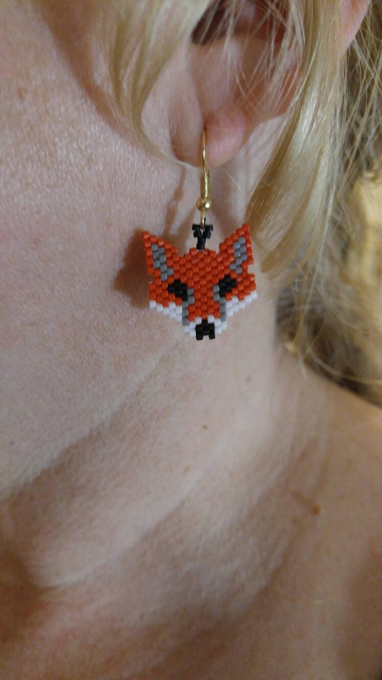 Native American Style Beaded Fox Animal Wildlife Earrings | Etsy