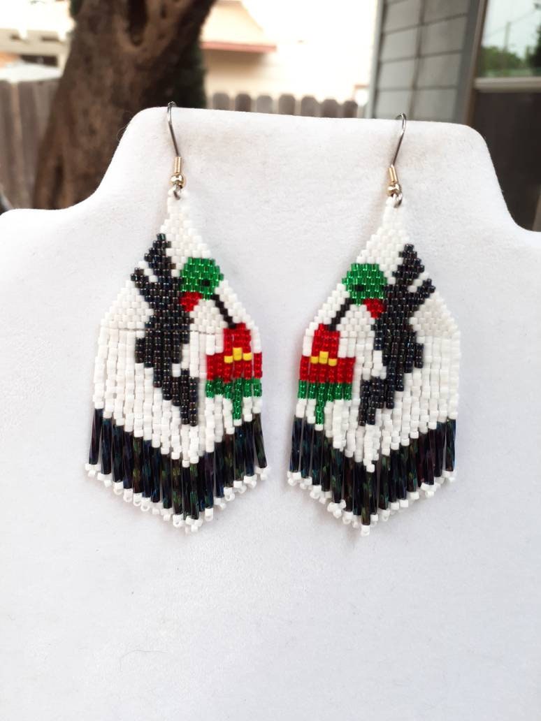 Native American Style Beaded Hummingbird Earrings Boho | Etsy