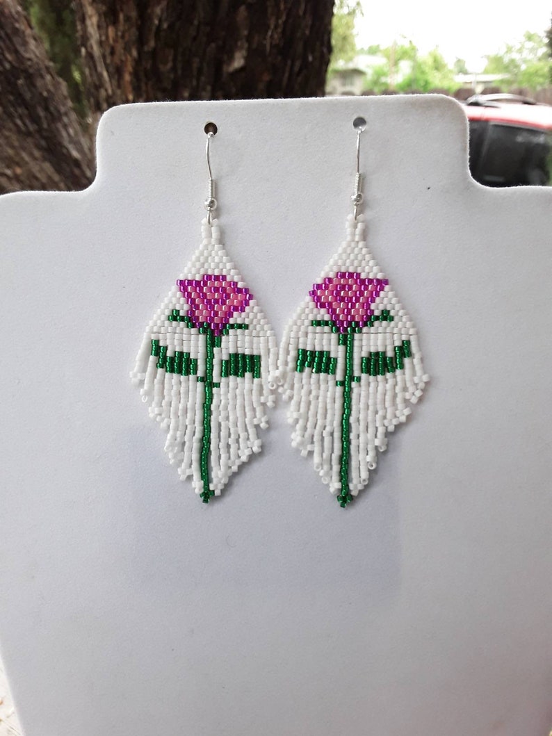 Beautiful Native American Style Beaded Pink Rose Earrings - Etsy