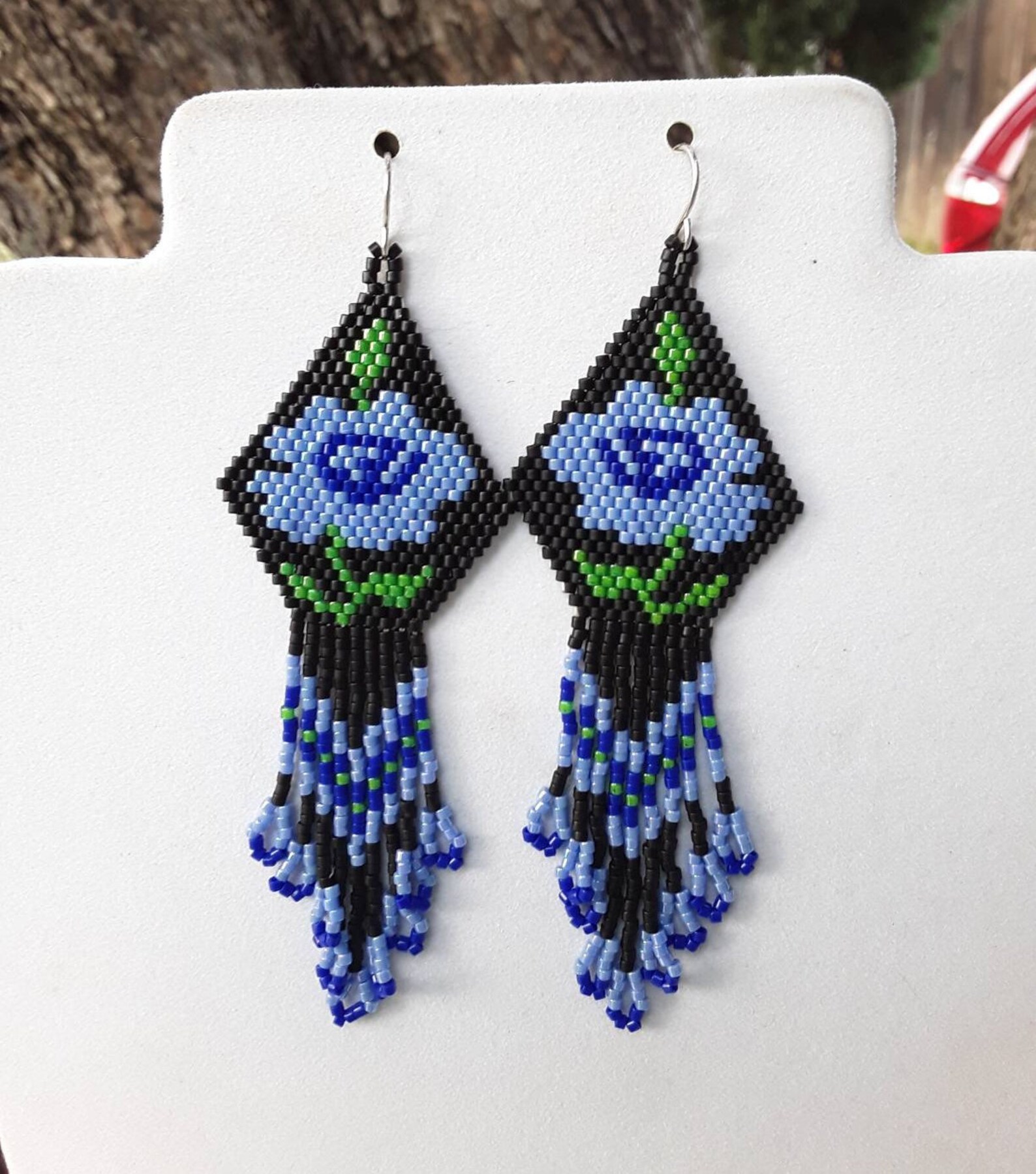 New Native American Style Beaded Blue Rose Earrings | Etsy
