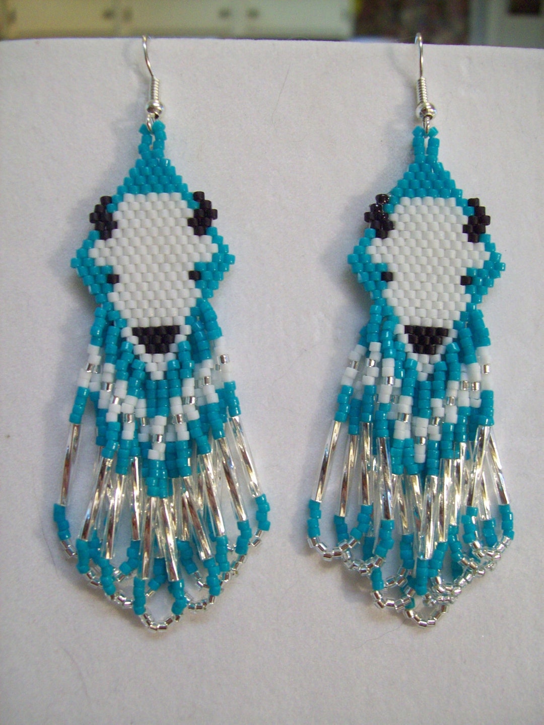 Native American Style Beaded White Buffalo Earring in Turquoise and ...