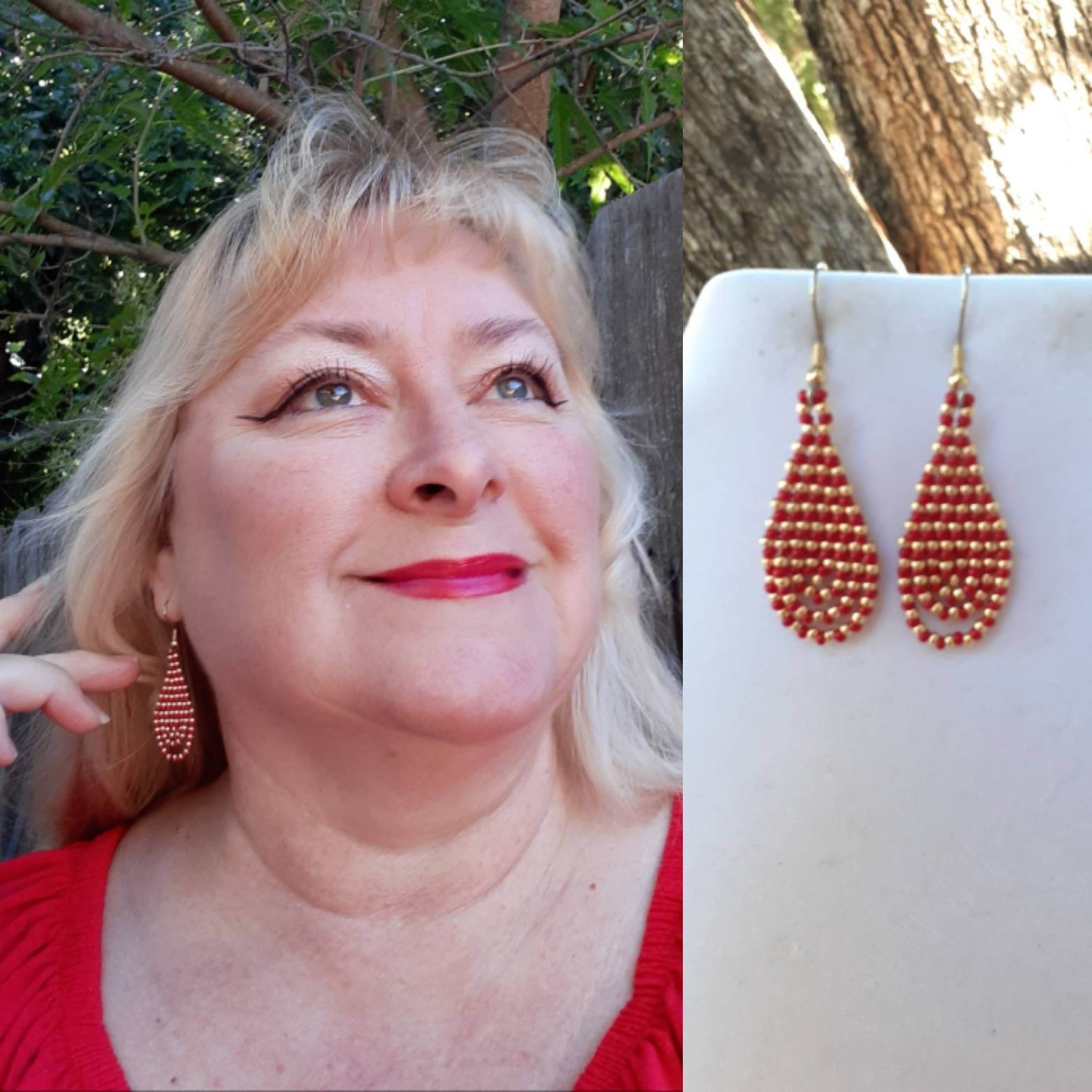 Native American Style Beaded Red and Gold Striped Seed Bead | Etsy