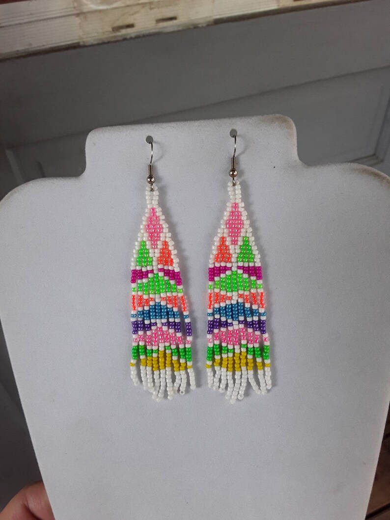 Native American Style Beaded Neon Geometric Earrings Seed | Etsy