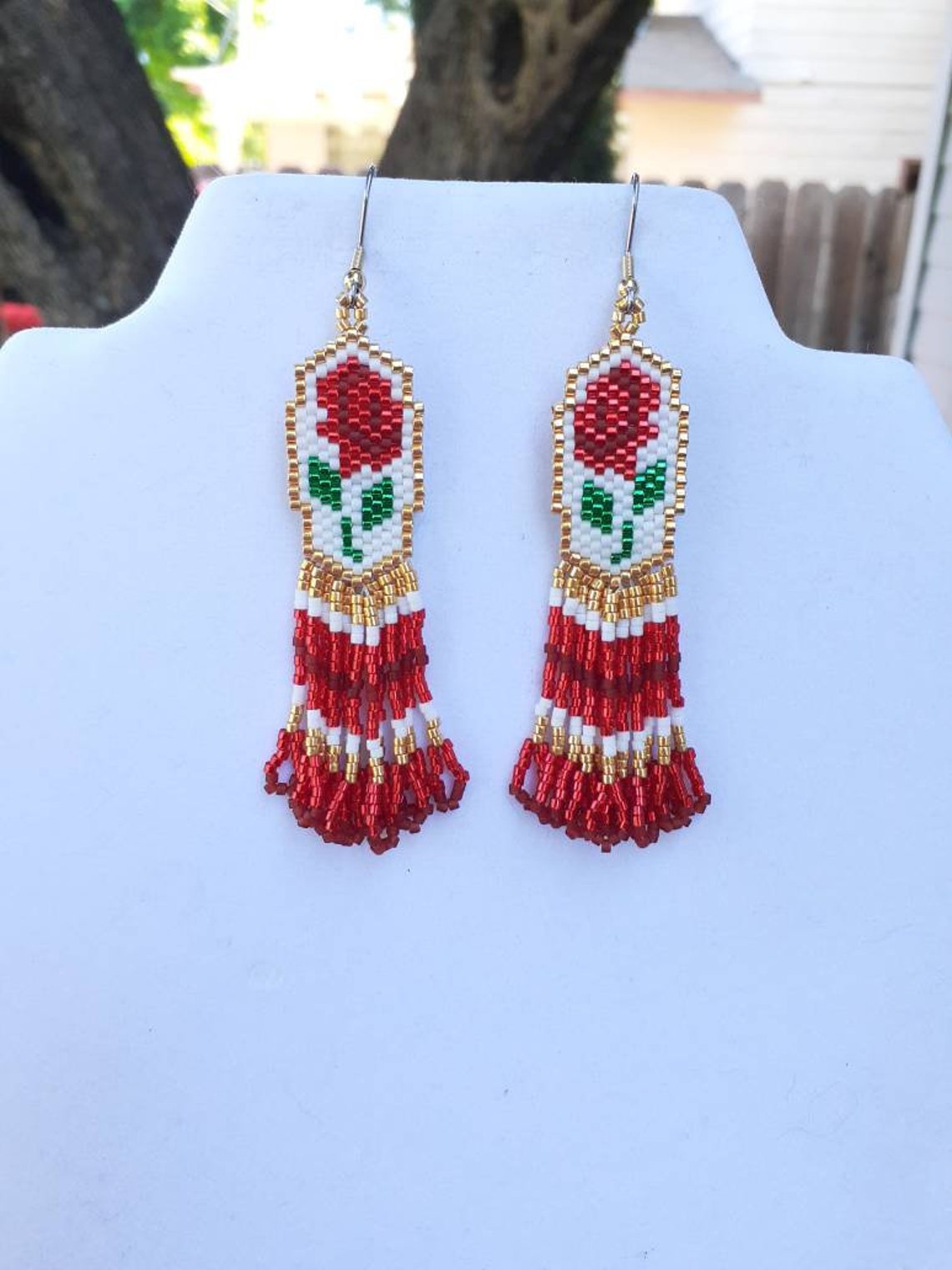 Native American Style Red Rose Beaded Earrings Southwestern - Etsy
