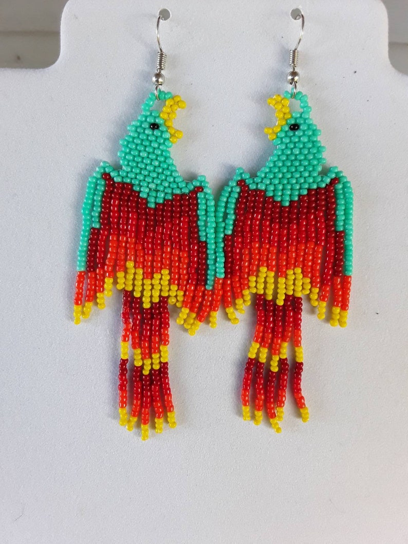 Native American Style Beaded Phoenix Earrings Turquoise Red | Etsy