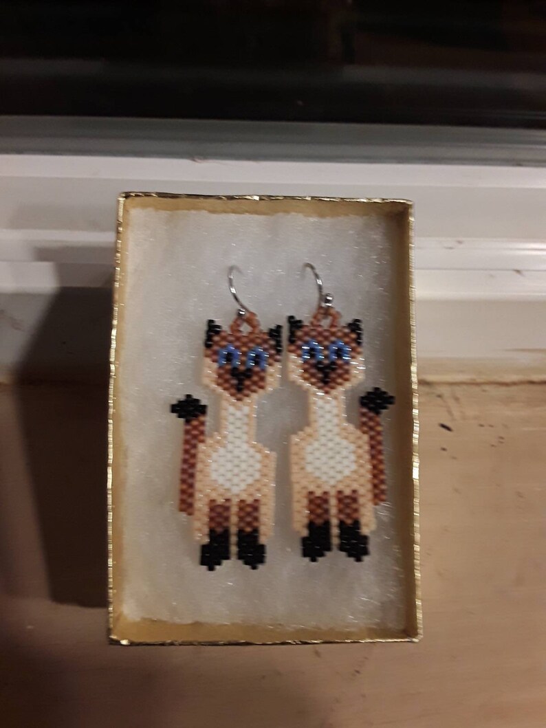 Native Beaded Style Siamese Cat Earrings Bohemian - Etsy
