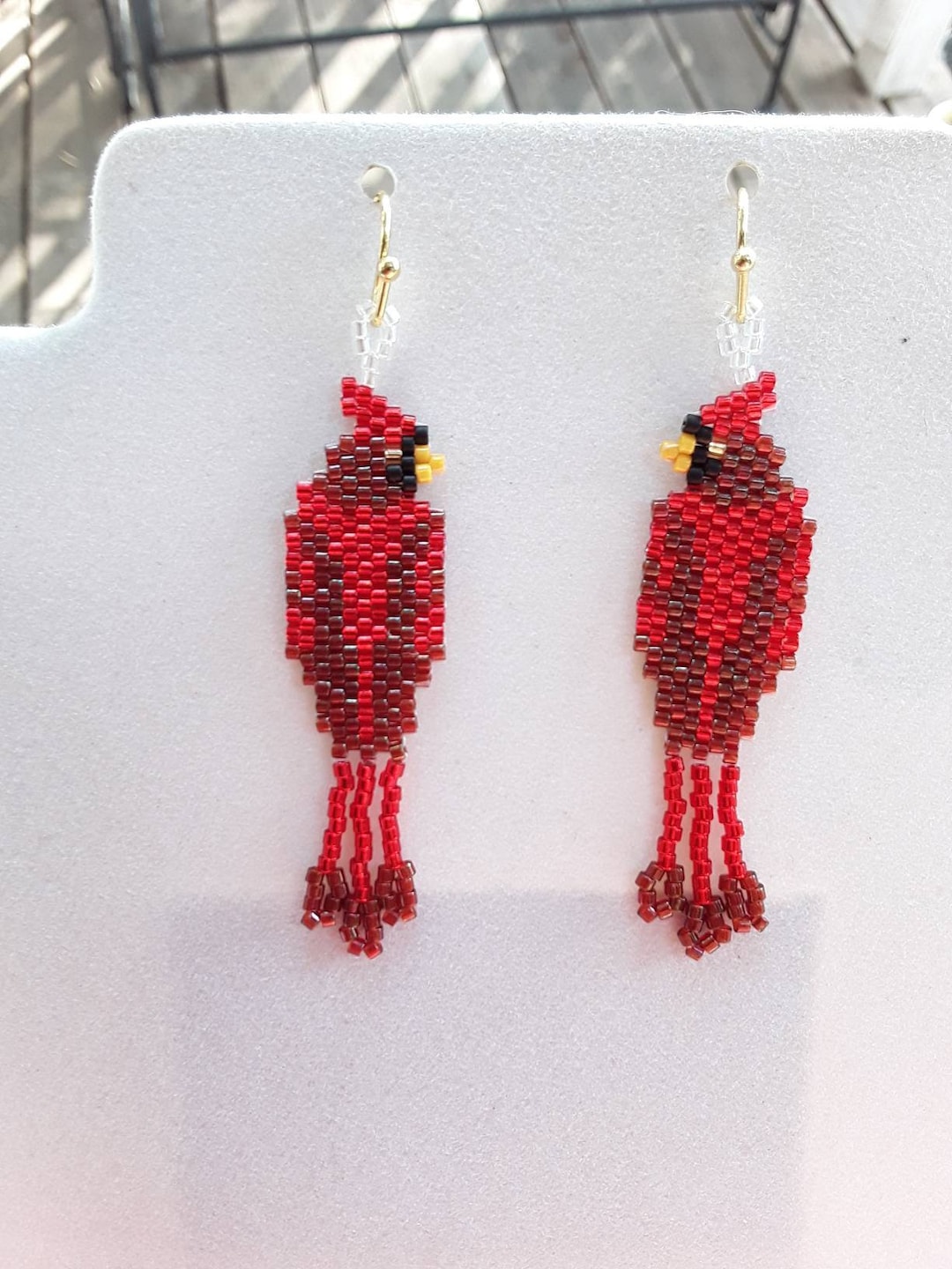 Native American Style Beaded Cardinal Earrings Wild Life Bird ...