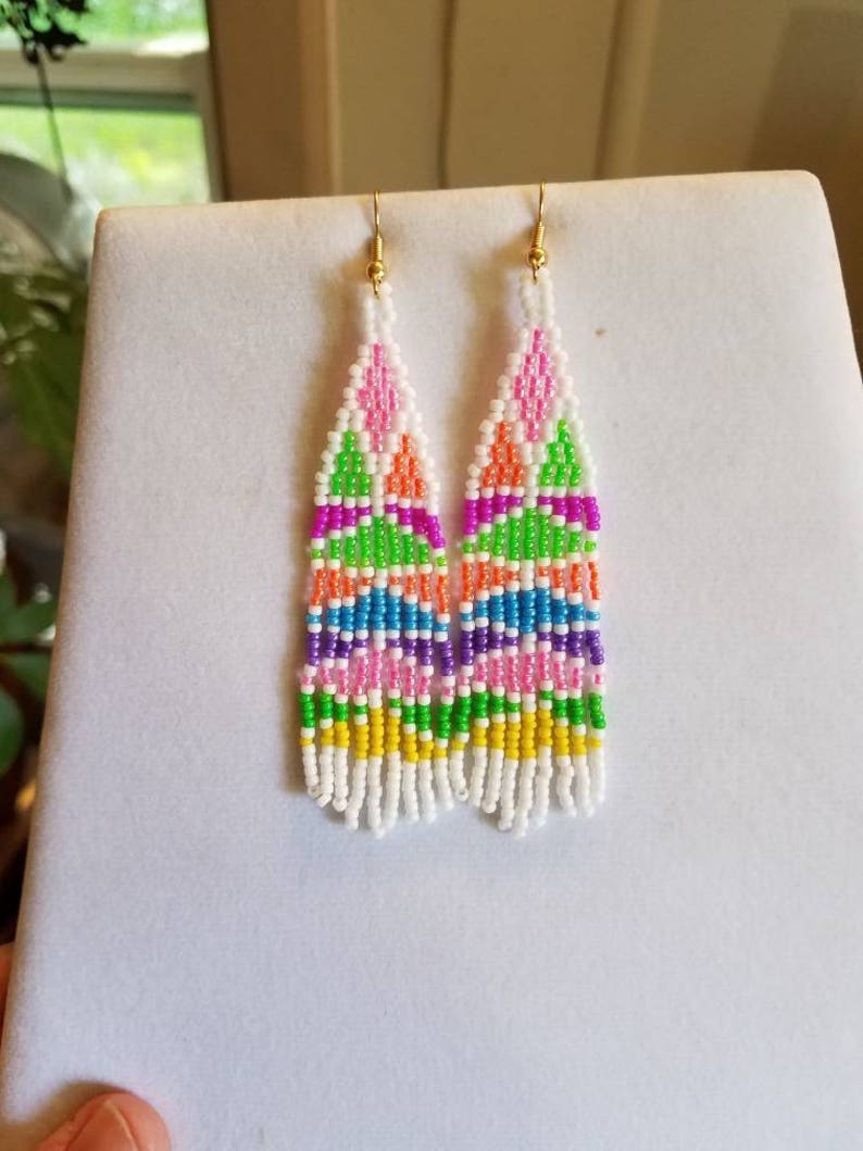 Native American Style Beaded Neon Geometric Earrings Seed | Etsy