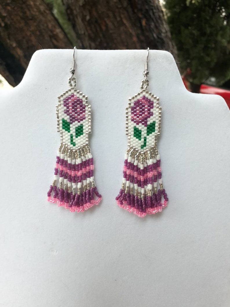 Native American Style Beaded Rose Fuchsia and Pink Fring | Etsy