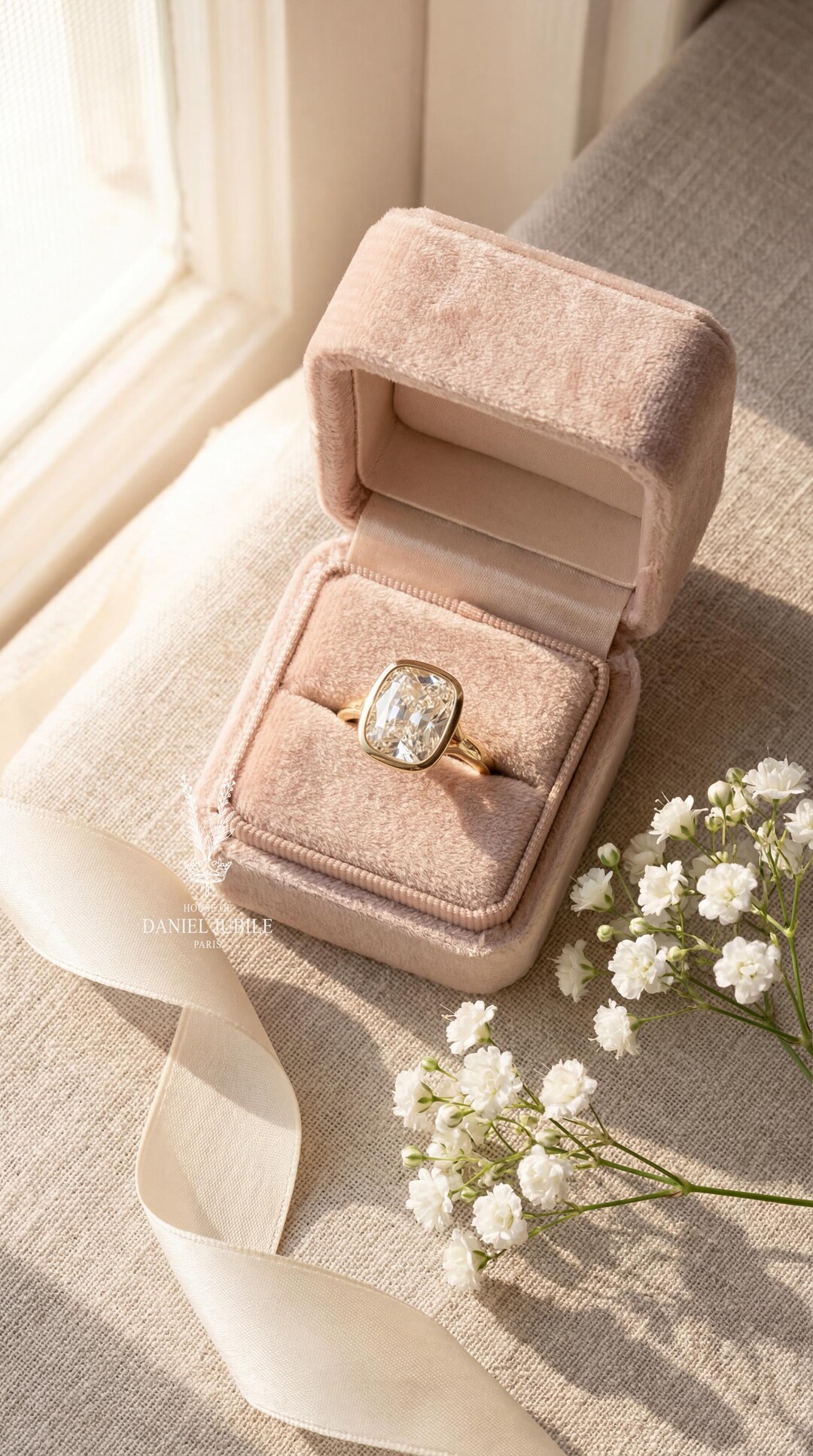 The Arcadia – Cushion Cut Lab Diamond Bezel Set Ring, Modern Split ...