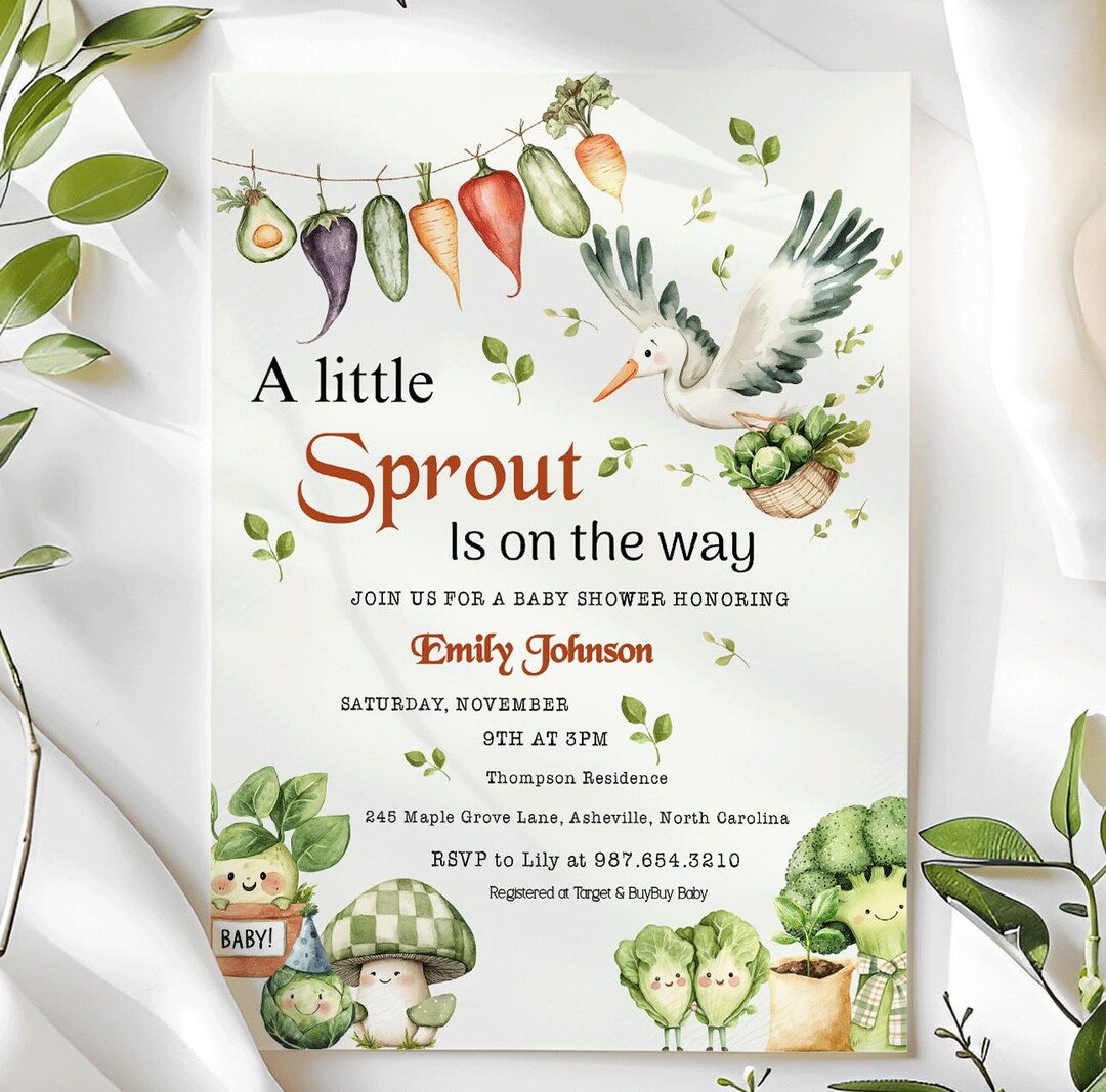 BS26, Faire-part de baby shower modifiable, Une petite pousse en route ...