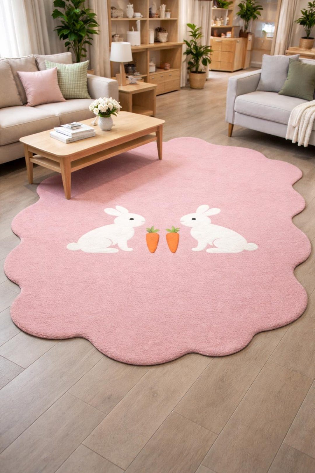 Hand-tufted Wool Kids Rug – Pink Bunny Rabbit & Carrot Nursery Decor - Etsy