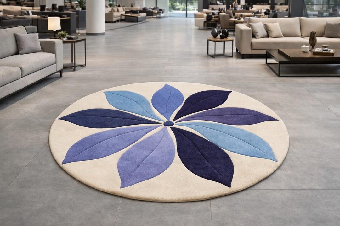 Royal Blue Floral Round Designer Carpet for Luxury Showroom & Living ...