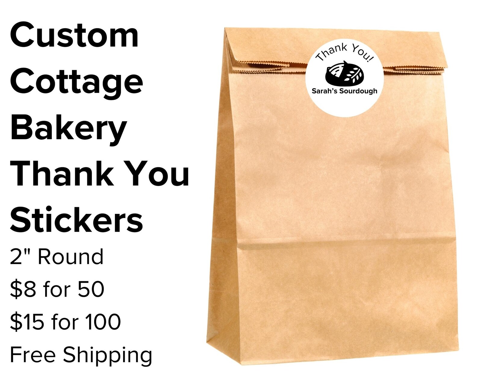 Custom Cottage Bakery Thank You Stickers, 2" Round - Etsy