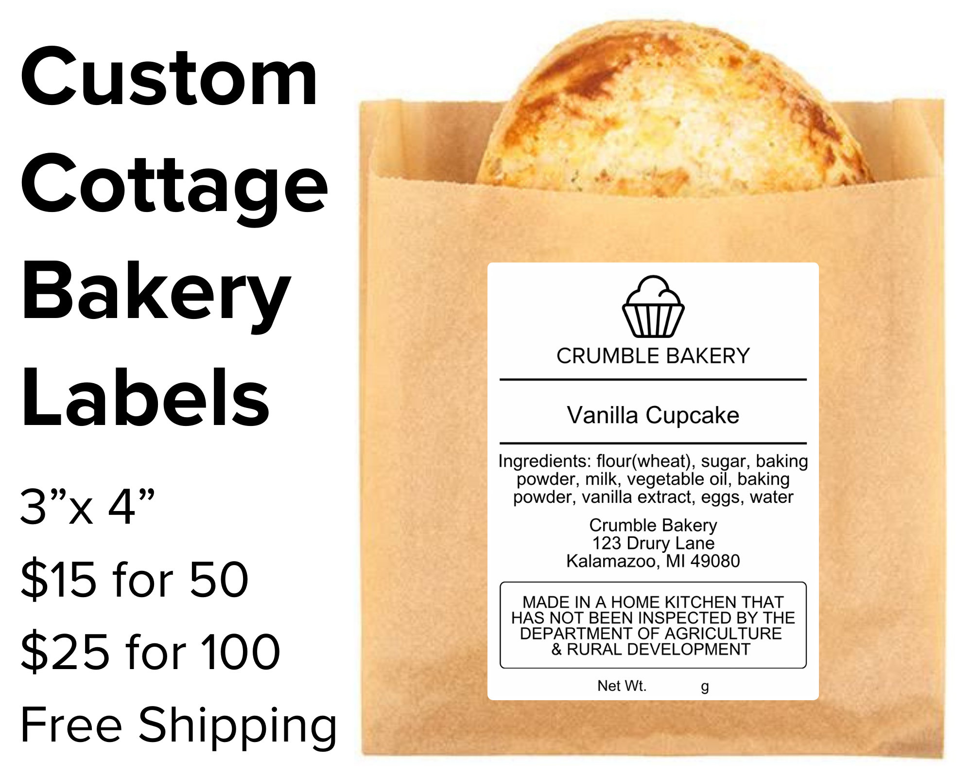 Custom Cottage Bakery Labels 3x4 - Etsy
