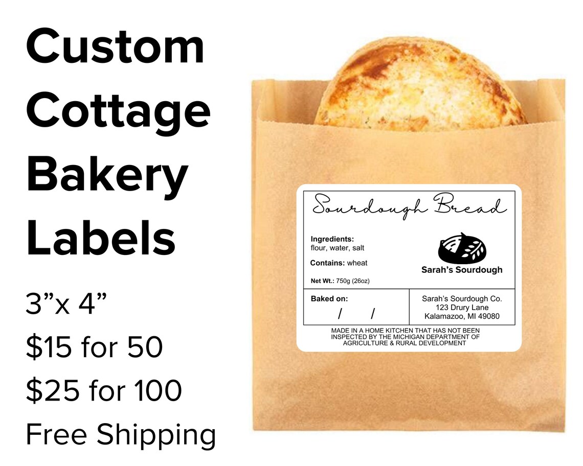 Custom Cottage Bakery Labels, 4"x3" - Etsy