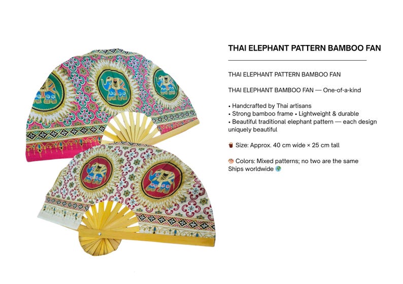 Handmade Thai Elephant Fan – Unique Cultural Gift – One-of-a-kind Home ...